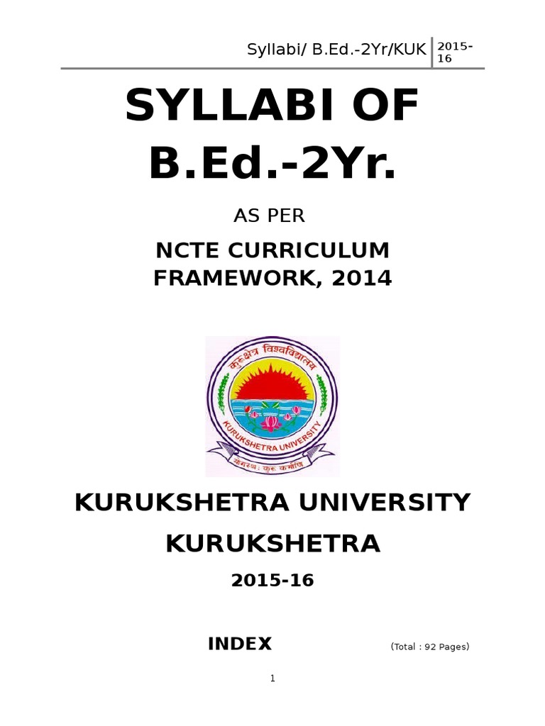 KUK B.Ed. 1st Year Syllabus 2015-16 | PDF | Curriculum | Gender