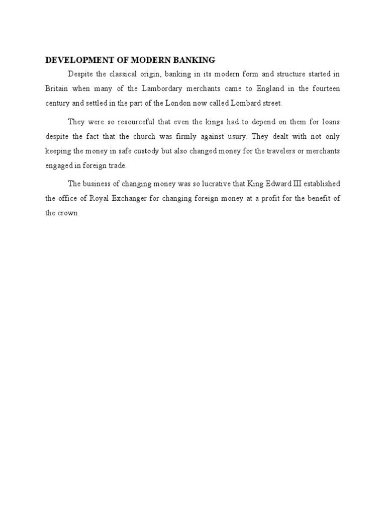 Development of Modern Banking | PDF