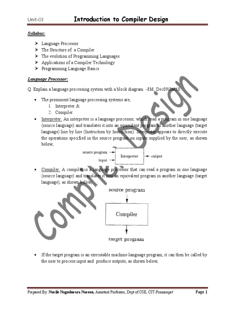 Introduction To Compiler Design: Syllabus | PDF | Compiler | Parsing