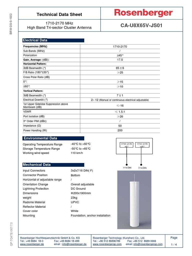 High Band Tri-sector Cluster Antenna Technical Specifications | PDF ...