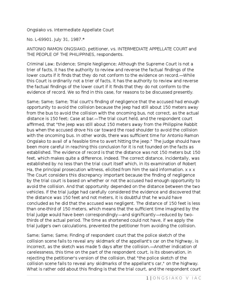 Ongsiako V Iac | PDF | Burden Of Proof (Law) | Negligence