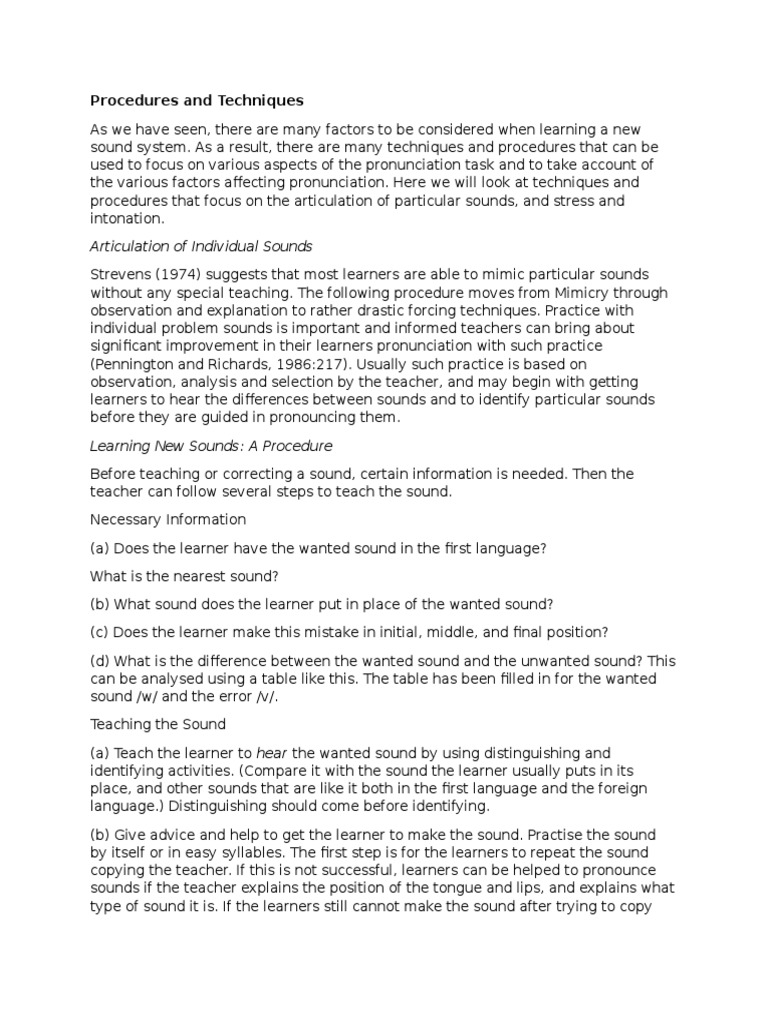 Procedures and Techniques: Articulation of Individual Sounds | PDF ...