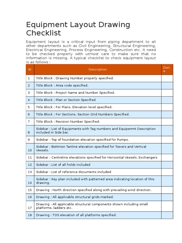 Equipment Layout Drawing Checklist | PDF | Pipe (Fluid Conveyance) | Valve