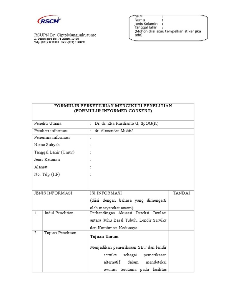 Informed Consent Uji Diagnostik Edit | PDF
