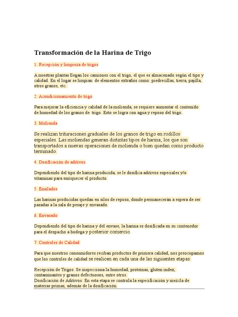 Proceso de transformación de trigo en harina y los controles de calidad ...