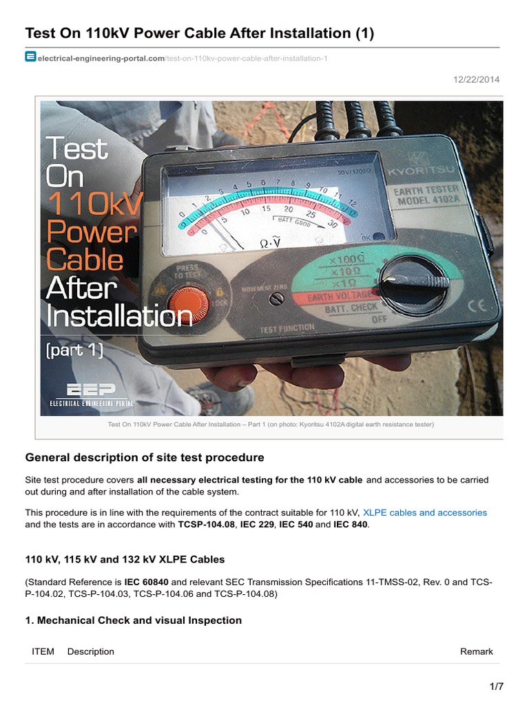 110kV Power Cable Testing Procedures | PDF | Cable | Electrical Conductor