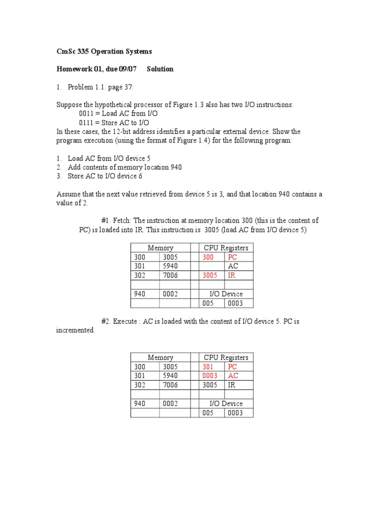 CMSC 335 Operation Systems Homework 01, Due 09/07 Solution: 300 PC 3005 Ir | Download Free PDF ...