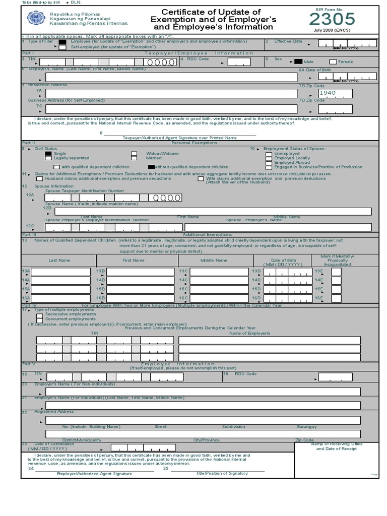BIR Form 2305 Excel | PDF | Payments | Government