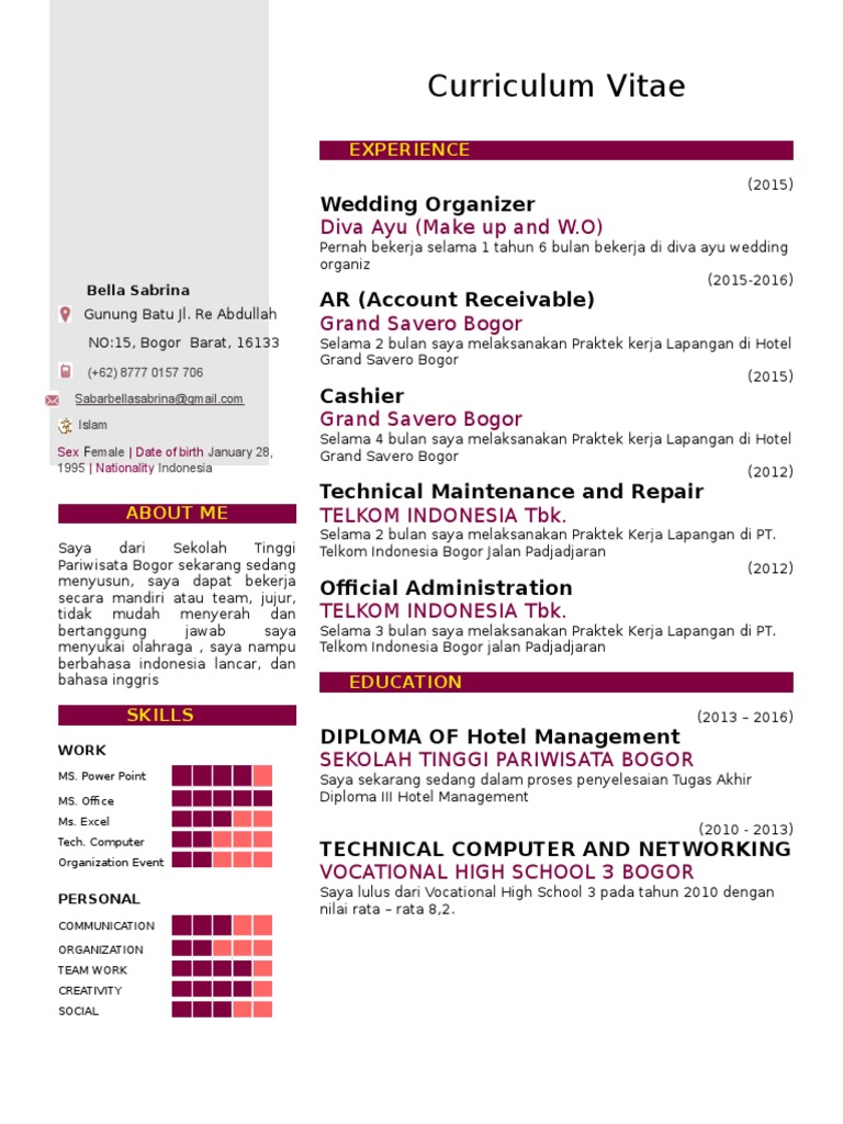 Curriculum Vitae of Sabrina | PDF