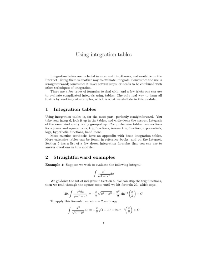 Using Integration Tables Pdf Integral Trigonometric Functions 1412