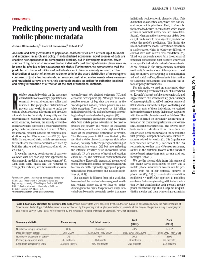 Mobile Phone MetaData | PDF | Survey Methodology | Prediction