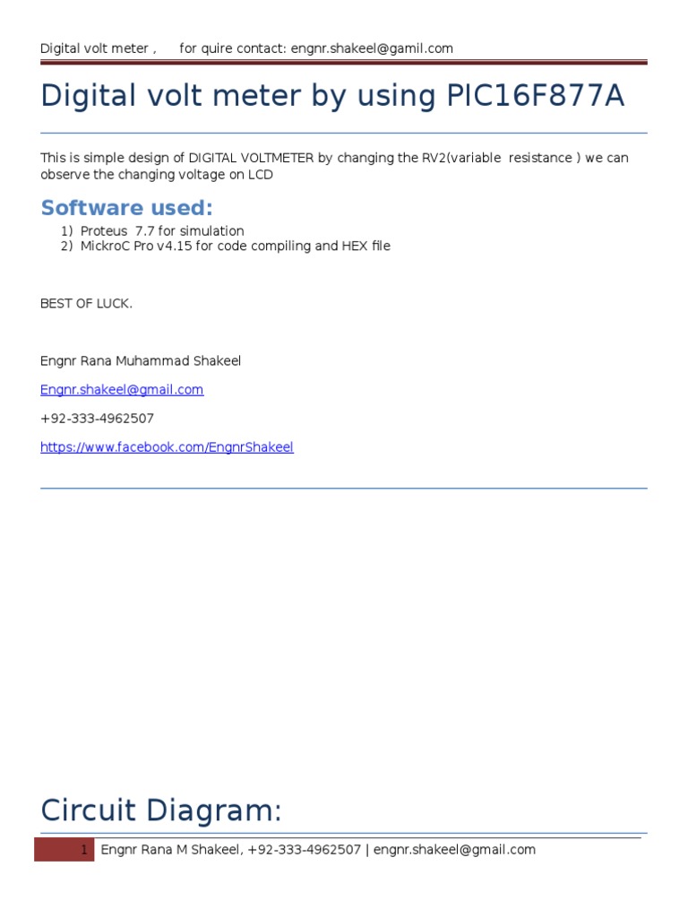 Digital Volt Meter By Using Pic16f877a Software Used Pdf