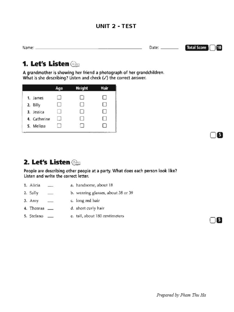 Unit 2 Test by Pham Thu Ha | PDF
