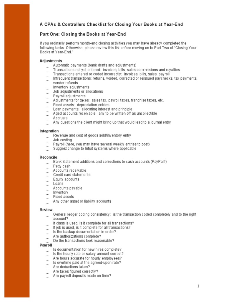 A Cpas & Controllers Checklist For Closing Your Books at Year-End Part ...