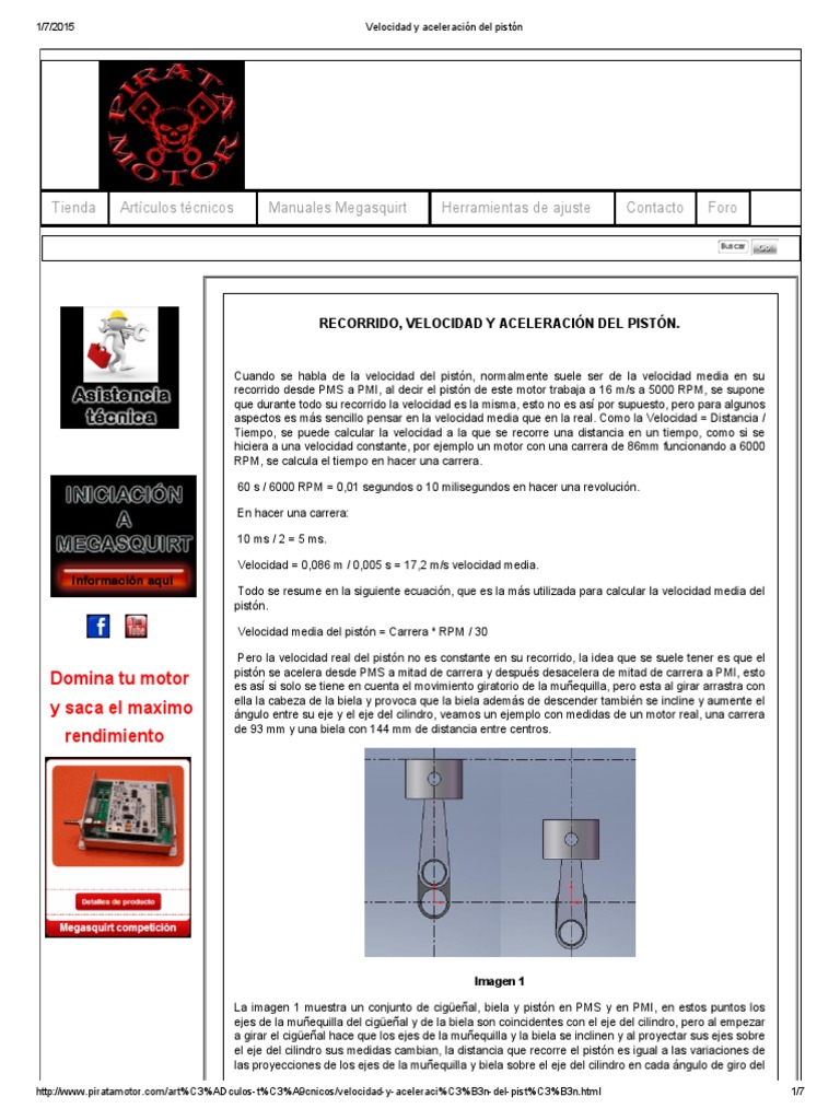 Velocidad y Aceleración Del Pistón | PDF | Pistón | Aceleración