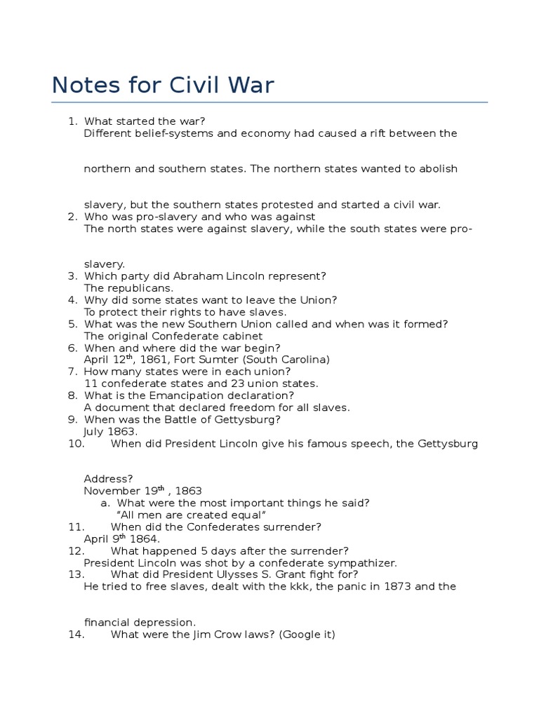 Civil War Causes and Key Events | PDF