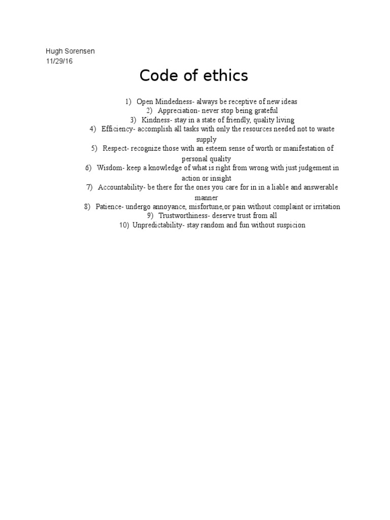 Personal Code of Ethics Guide | PDF | Career & Growth | Self-Improvement