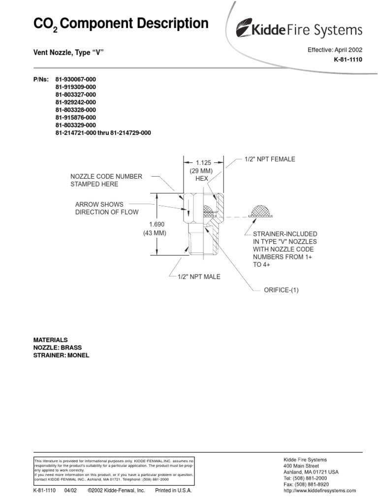 CO Component Description: Vent Nozzle, Type "V" | PDF