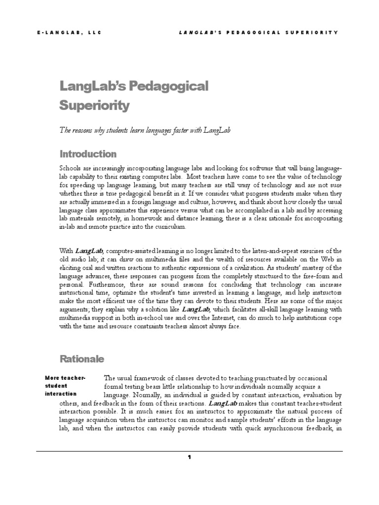Langlab'S Pedagogical Superiority: The Reasons Why Students Learn ...