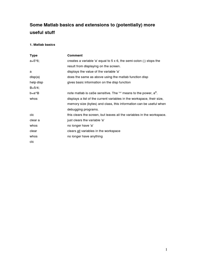 Some Matlab Basics and Extensions To (Potentially) More Useful Stuff ...