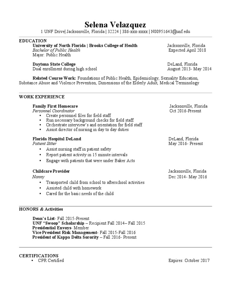 Nanny Experience of Selena Velazquez | PDF