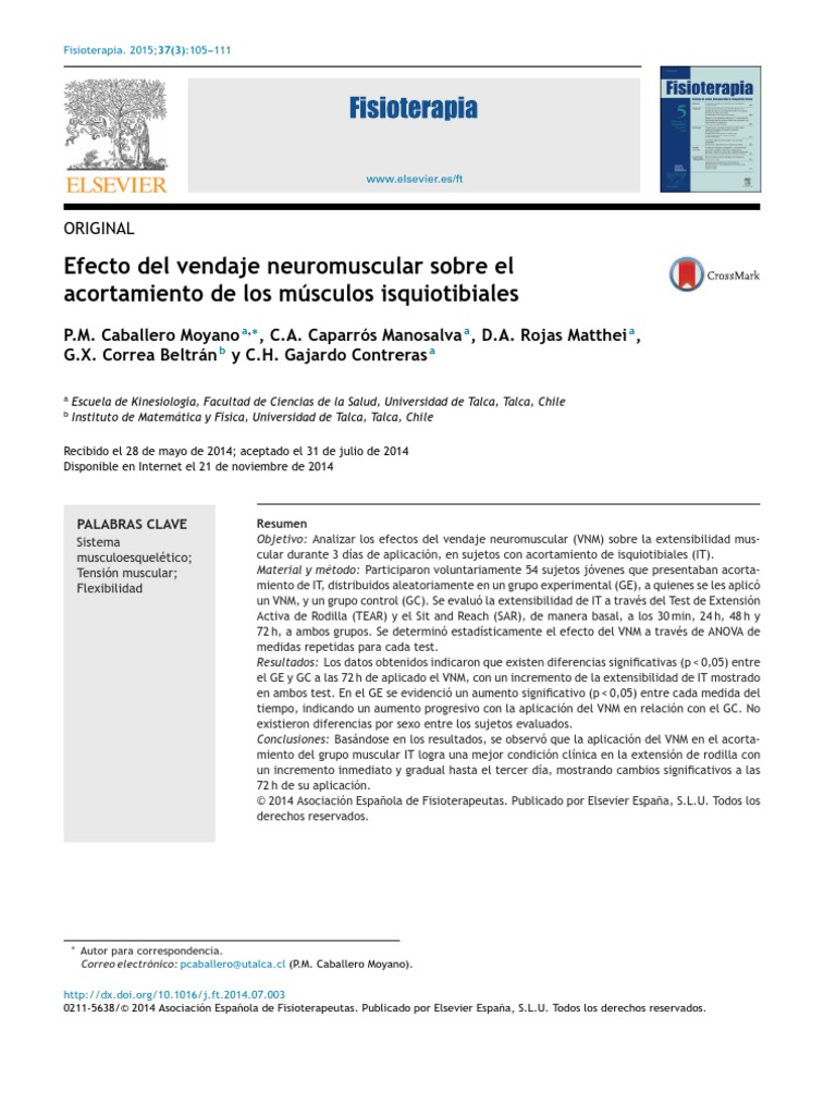 Efecto Del Vendaje Neuromuscular Sobre El Acortamiento de Los M Sculos Isquiotibiales 2015 ...