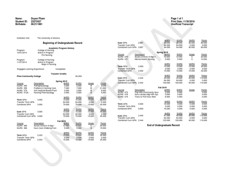 Uofa Transcript | PDF