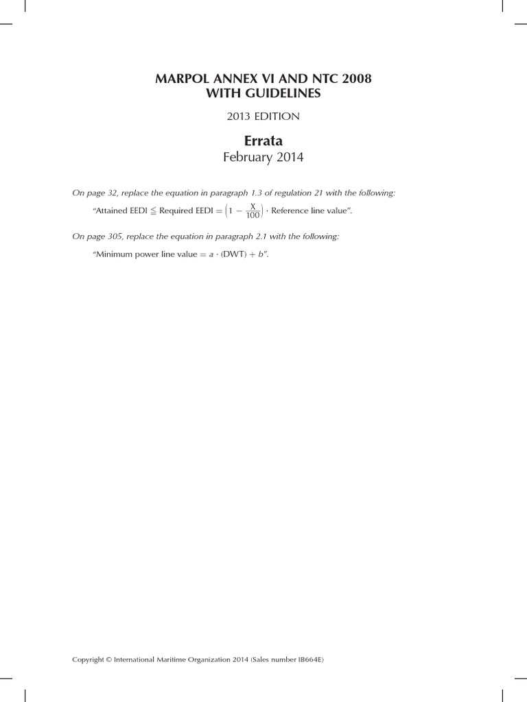 Errata: Marpol Annex Vi and NTC 2008 With Guidelines | PDF
