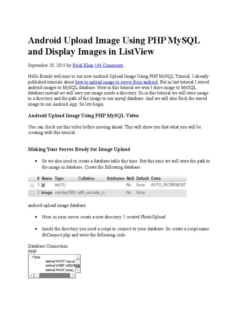 Android Upload Image Using Php Mysql And Display Images In Listview