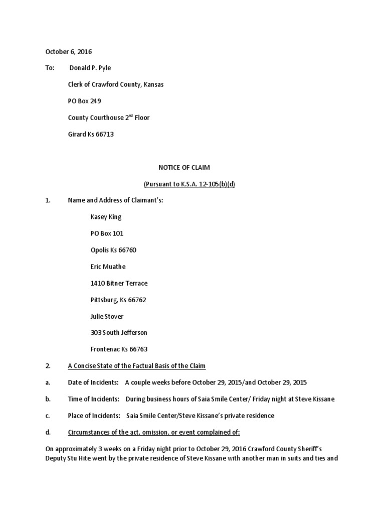 Notice of Claim Filed Against Detective Stuart Stu Hite, Sheriff Dan ...