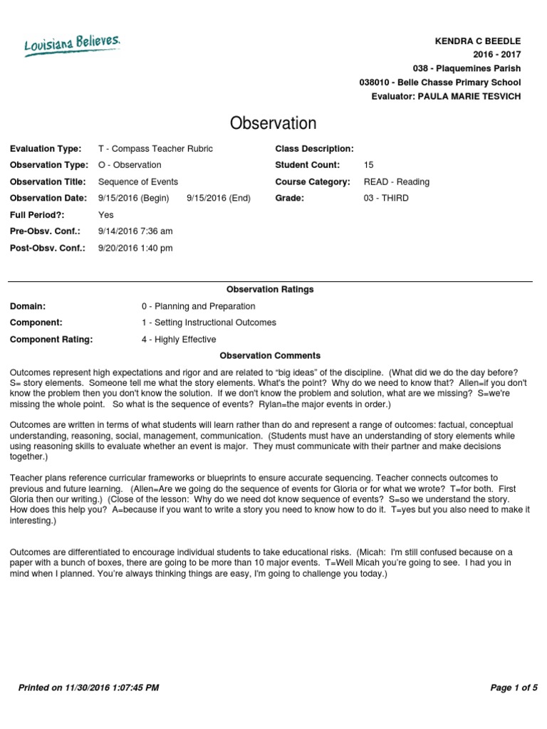 observation report 1 | Educational Assessment | Time