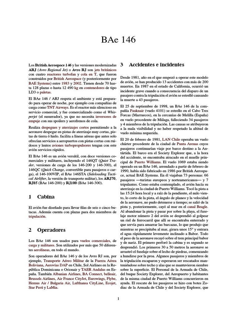 BAe 146 | PDF | Aviación | Aeronave