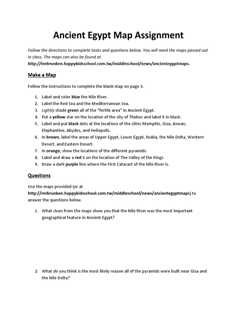 Ancient Egypt Map Assignment Guide | PDF