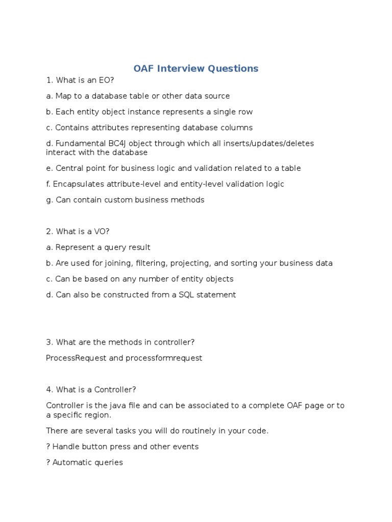 OAF Interview Questions | PDF | Model–View–Controller | Databases