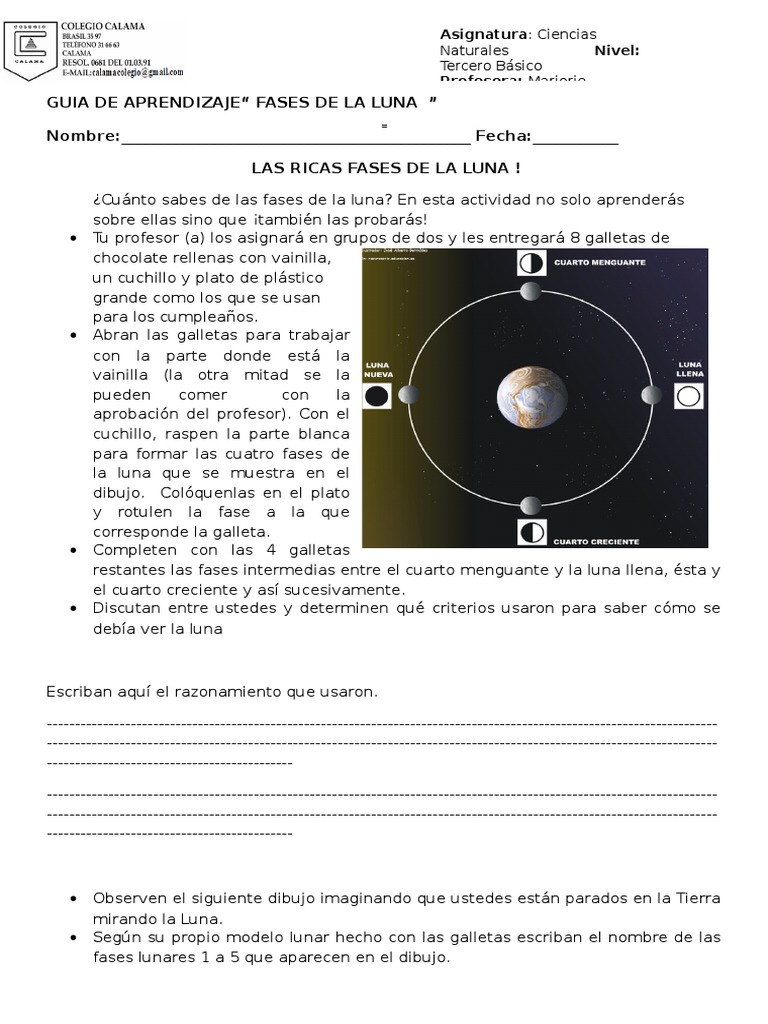 Guia de Aprendizaje Fases de La Luna 3° | PDF | Luna | Satélites de ...