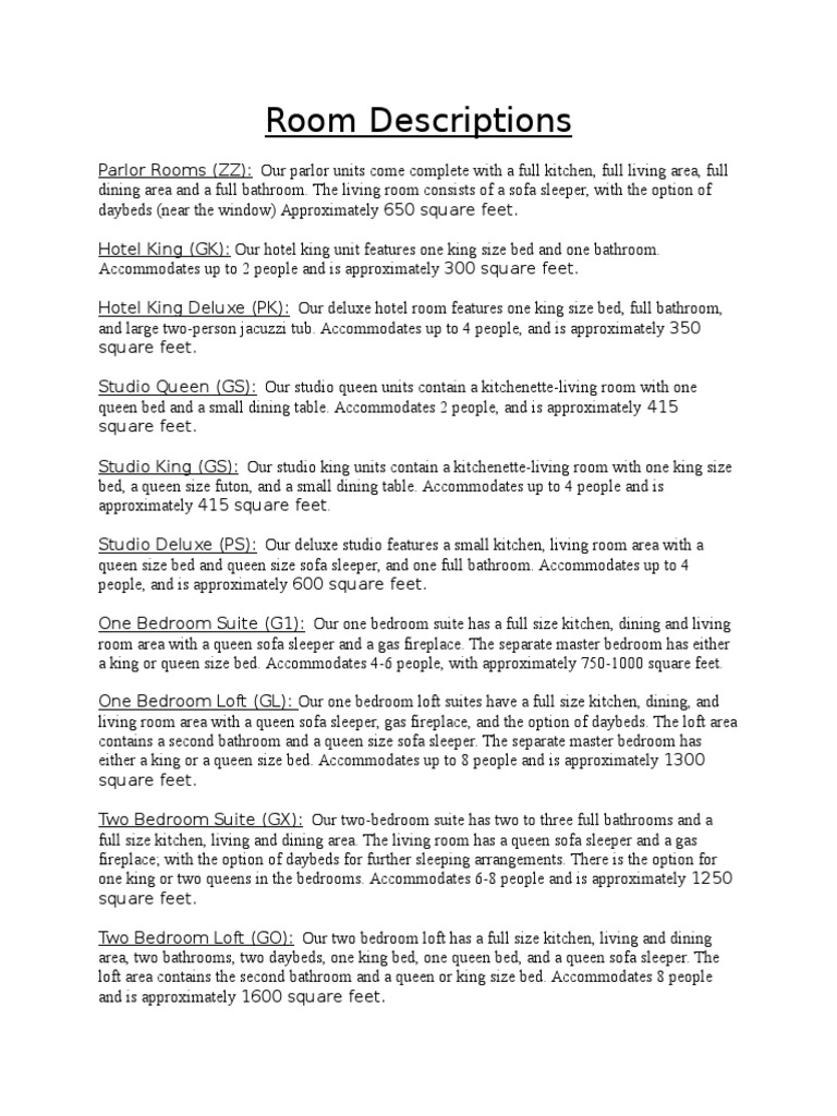 Roomdescriptions | PDF | Bedroom | Room