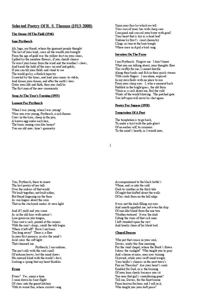 Selected Poetry of R. S. Thomas | PDF | Nature