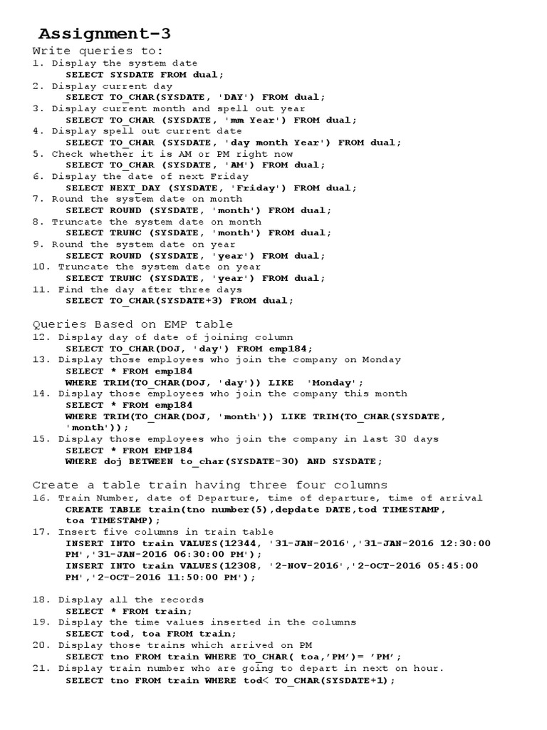 SQL Assignment 3 | PDF