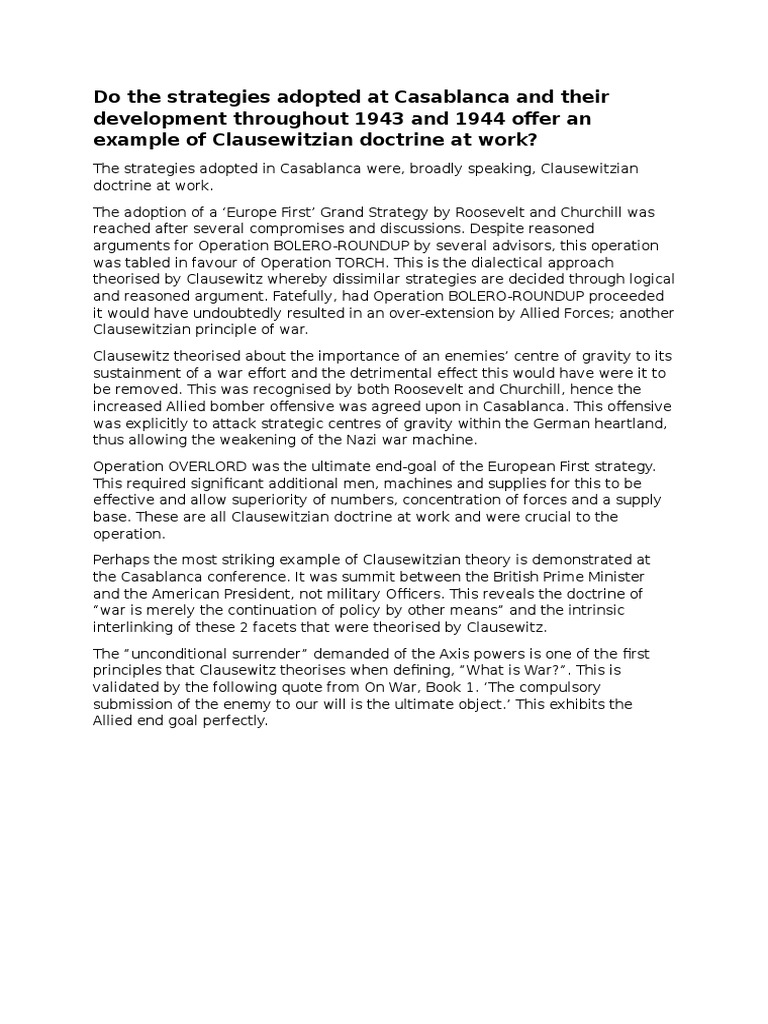 Clausewitzian Doctrine in Casablanca Strategy | PDF | Carl Von ...
