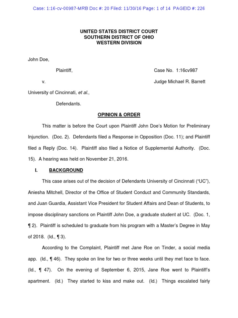 United States District Court Southern District of Ohio Western Division ...