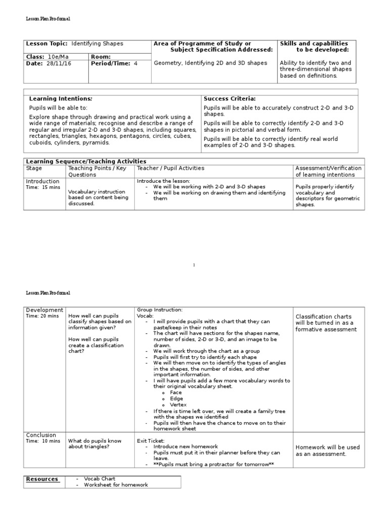 Lesson Plan Pro-Formal | PDF