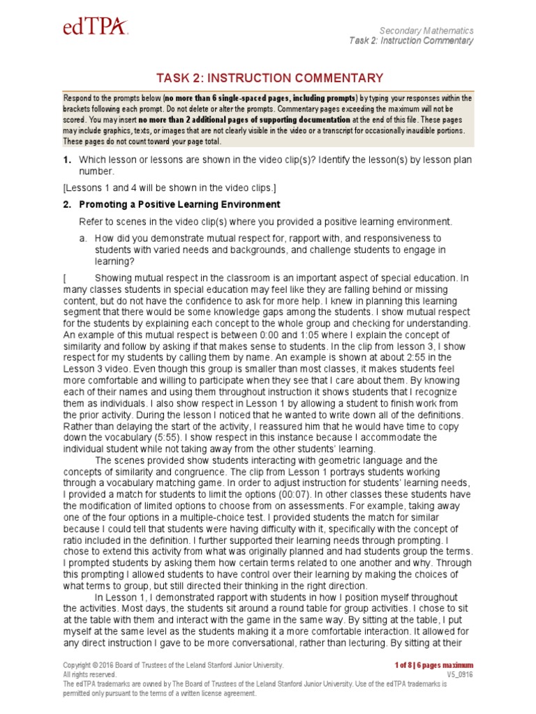 Task 2: Instruction Commentary | PDF | Shape | Teaching Mathematics