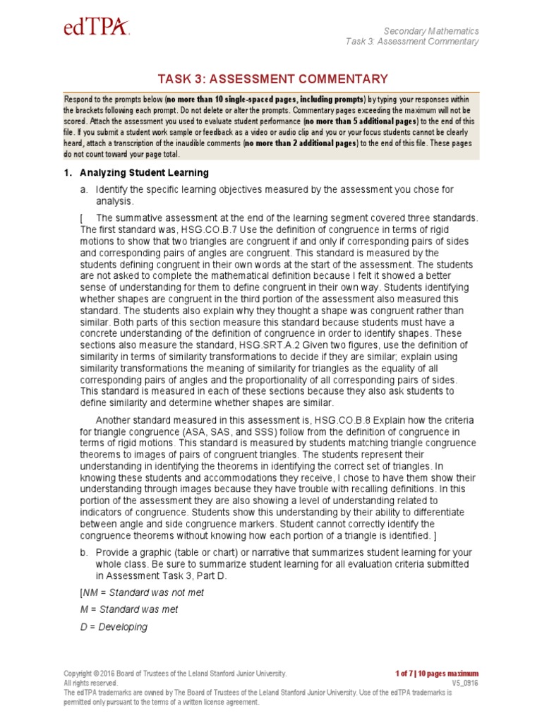 Task 3 Assessment Commentary PDF | PDF | Shape | Educational Assessment