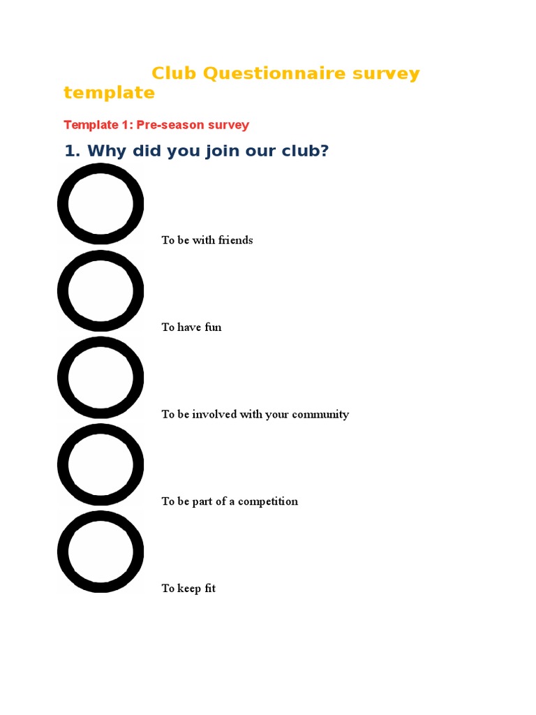 Club Membership Feedback Survey Template | PDF | Career & Growth ...