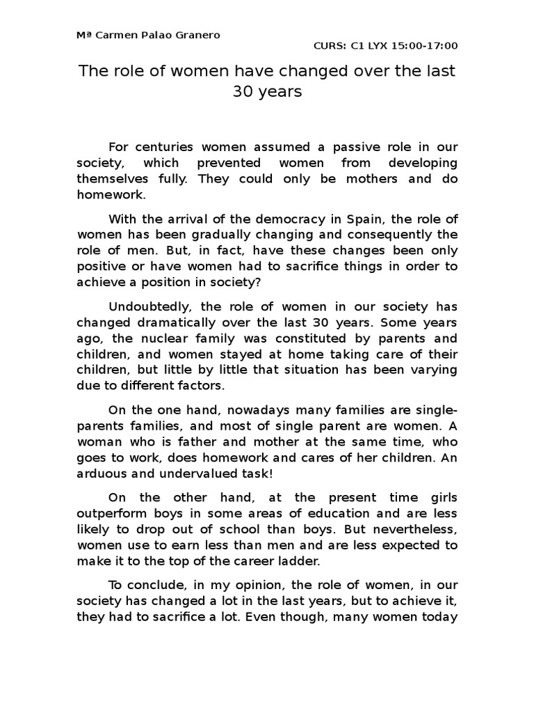 The Role of Women Have Changed Over The Last 30 Years | PDF