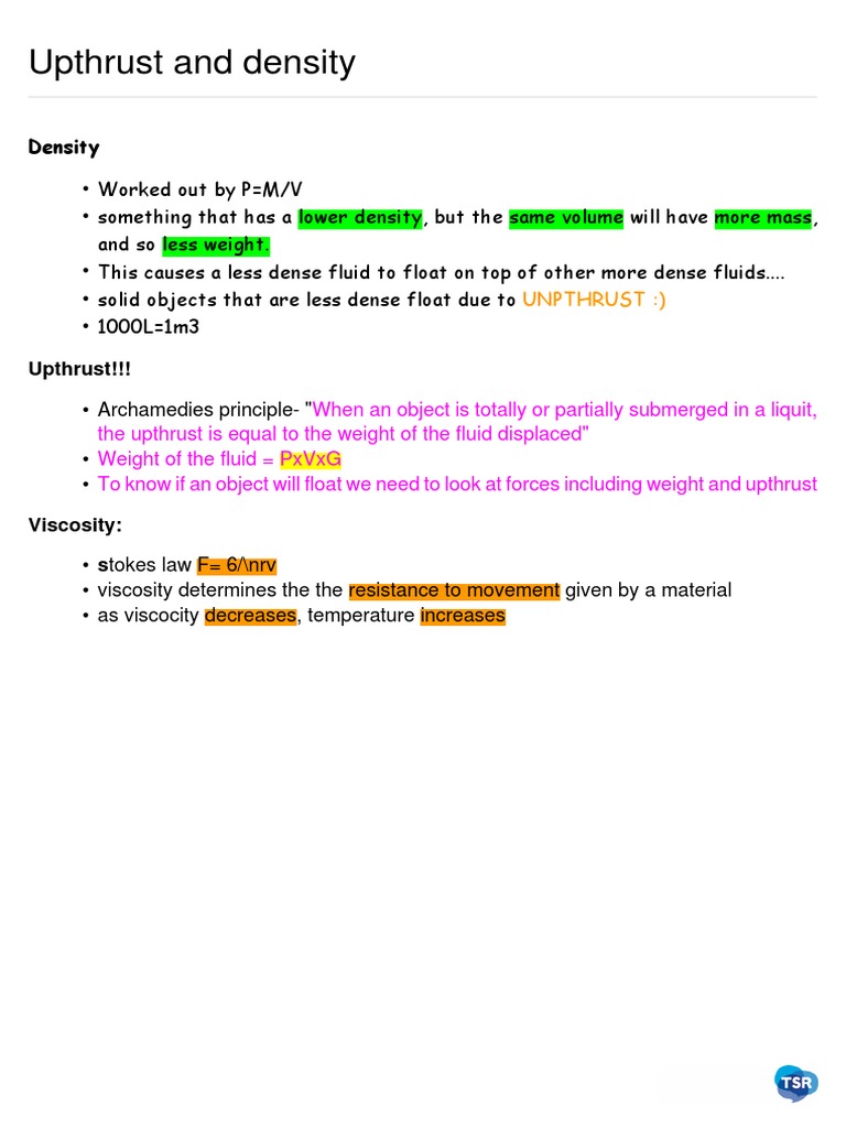 Upthrust and Density