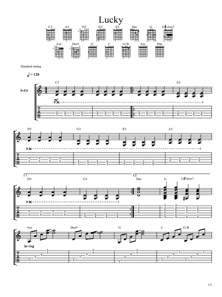 Learn to play the Lucky guitar chord progression | PDF