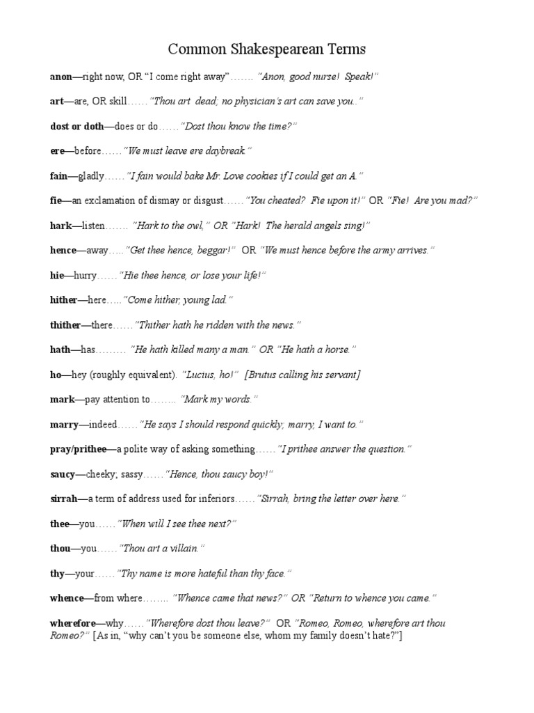 Common Shakespearean Terms | PDF