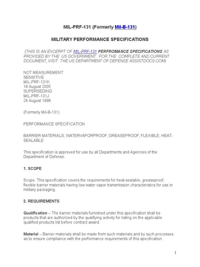 MIL-PRF-131 (Formerly Mil-B-131) | Corrosion | Packaging And Labeling