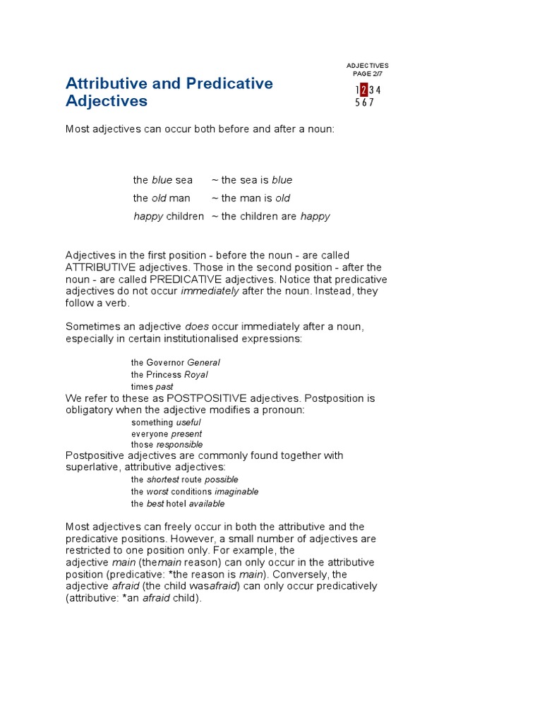 Attributive and Predicative Adjectives | PDF